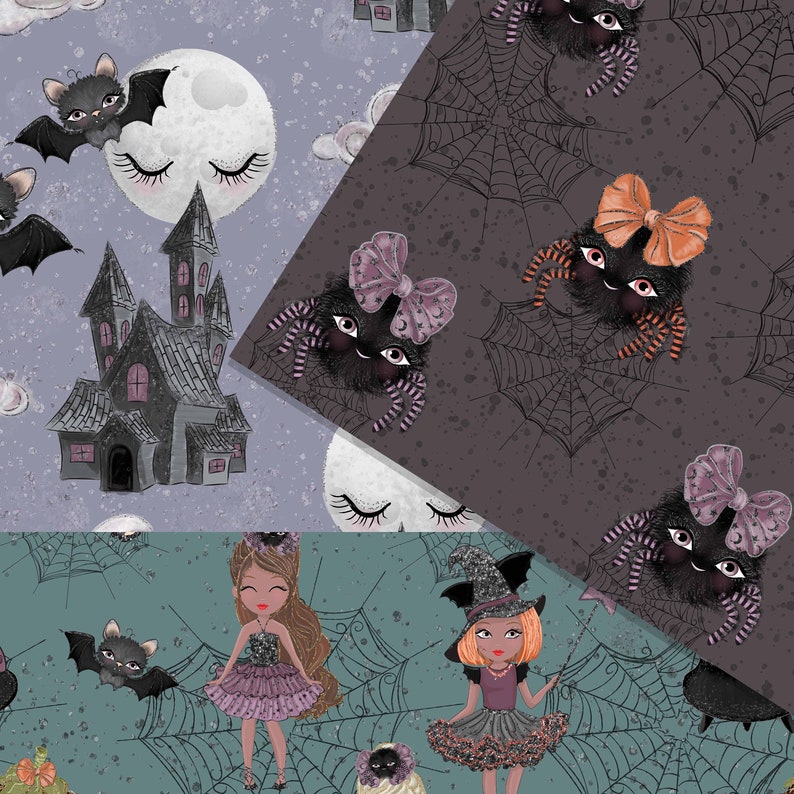 Halloween Gothic Girls Digital Paper Set Seamless Pattern | Etsy