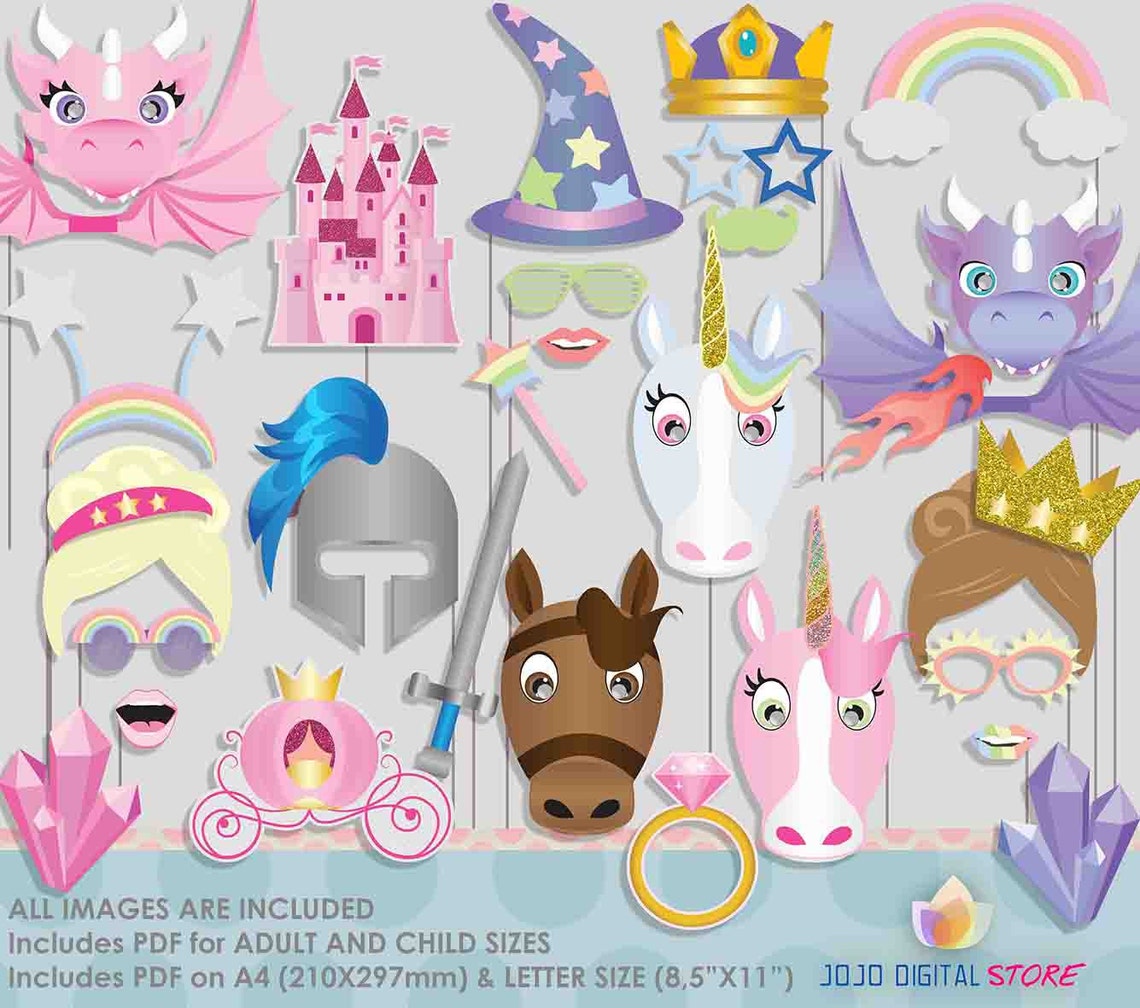 Fairytale Unicorn Dragon Photo Booth Props for Fairytale Party - Etsy