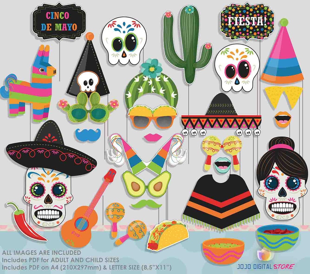 Mexico Cinco De Mayo Party Photo Booth Props for Mexico Sugar - Etsy