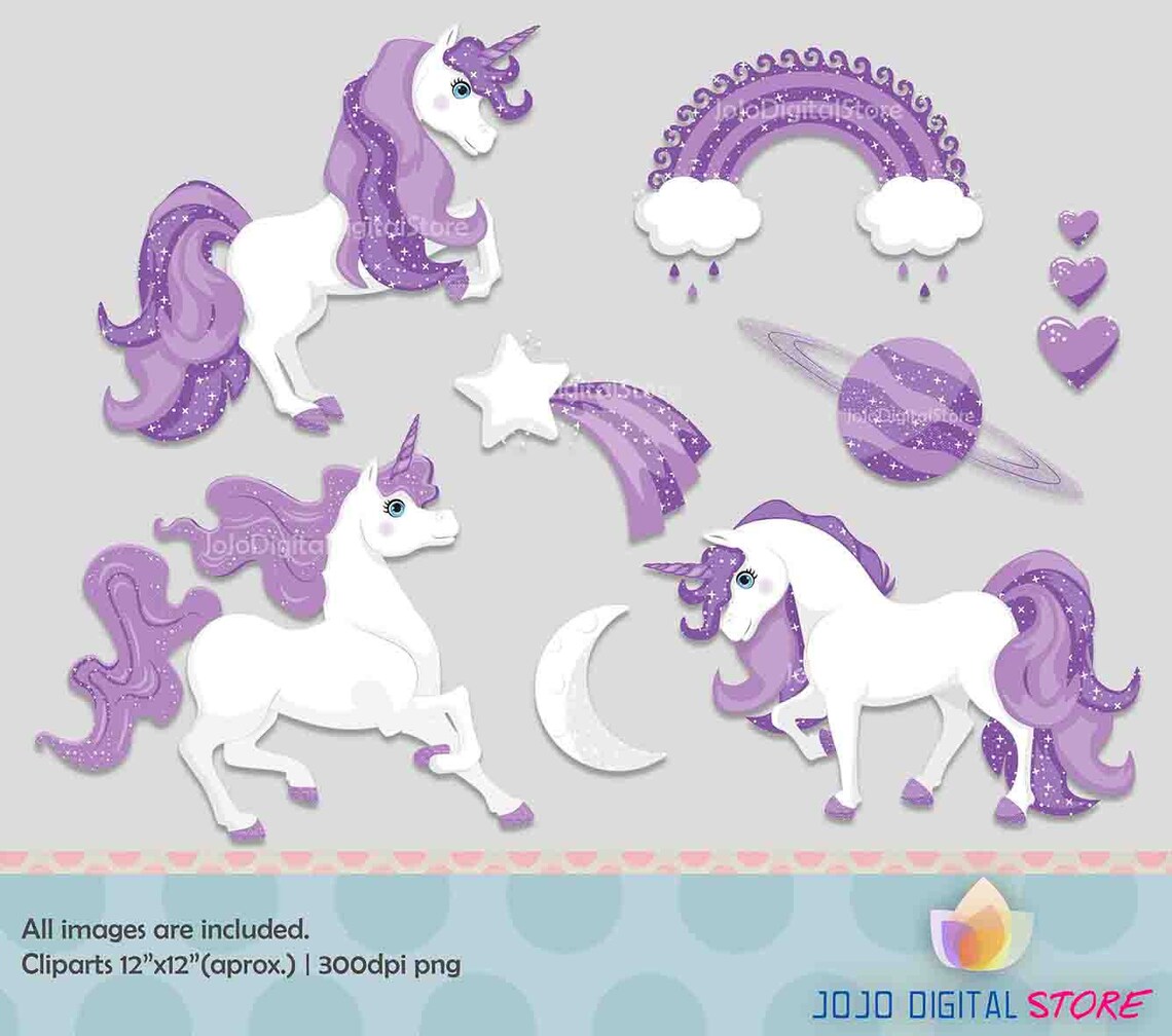Purple Glitter Unicorn Clipart Graphics Unicorn Party - Etsy