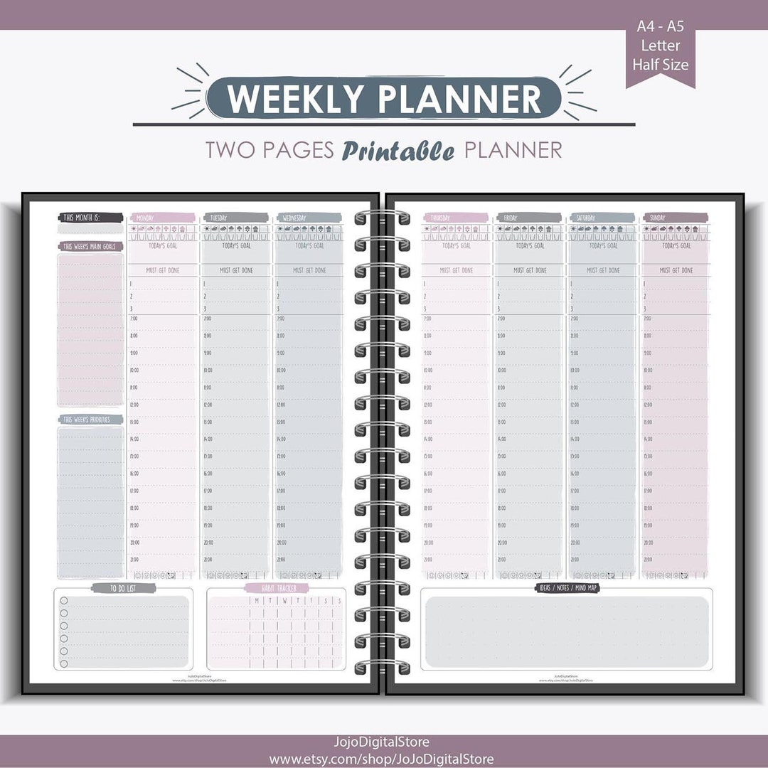 Weekly Printable Planner, Week Organizer, A4 Weekly Planner Inserts, A5 ...