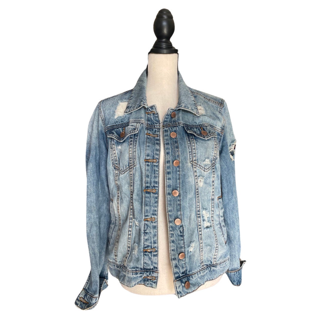 Distressed Denim Jean Jacket Womens Xsmall - Etsy