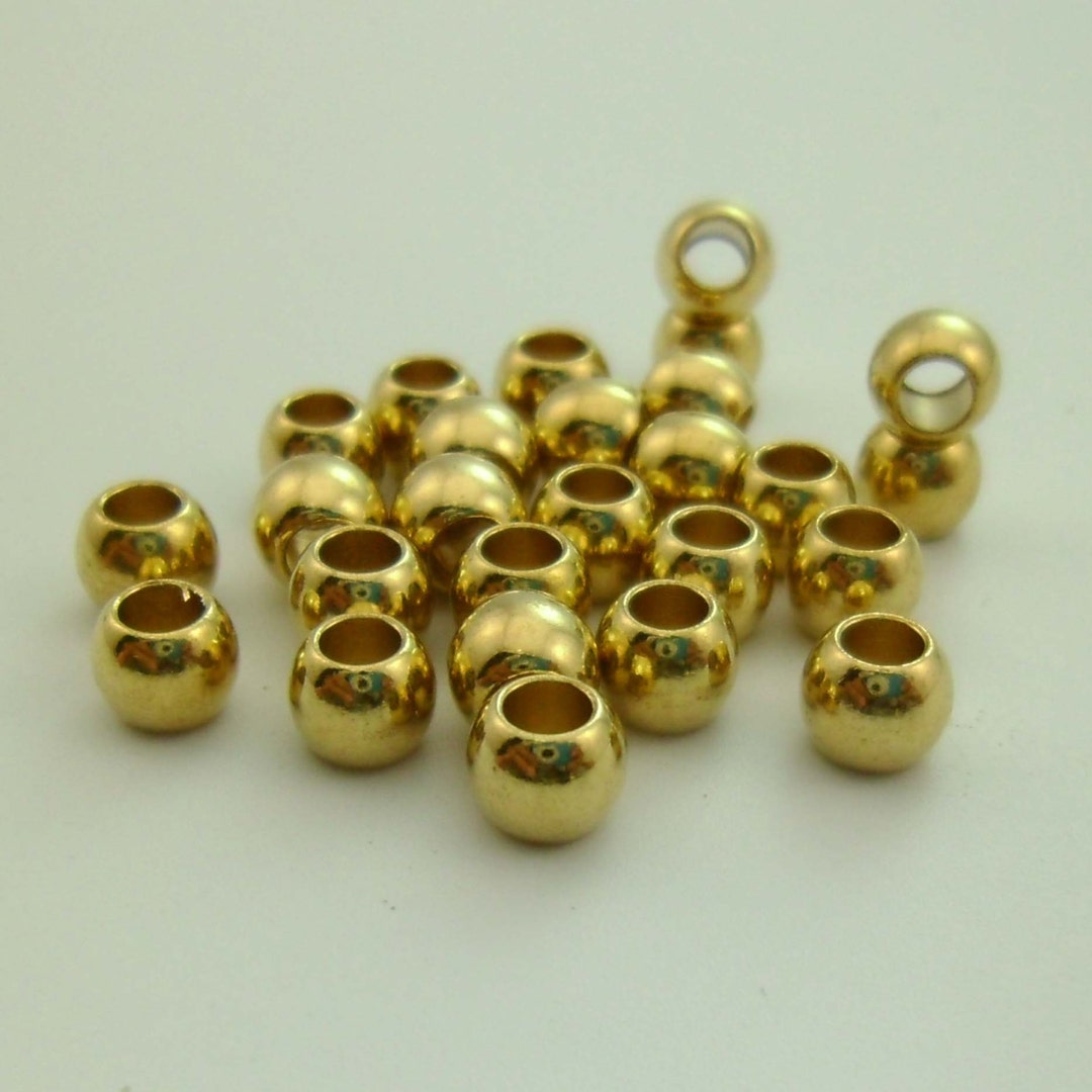 50pcs High Quality Large Hole Round Raw Brass Beads Spacers 5.8mmx4.8mm ...