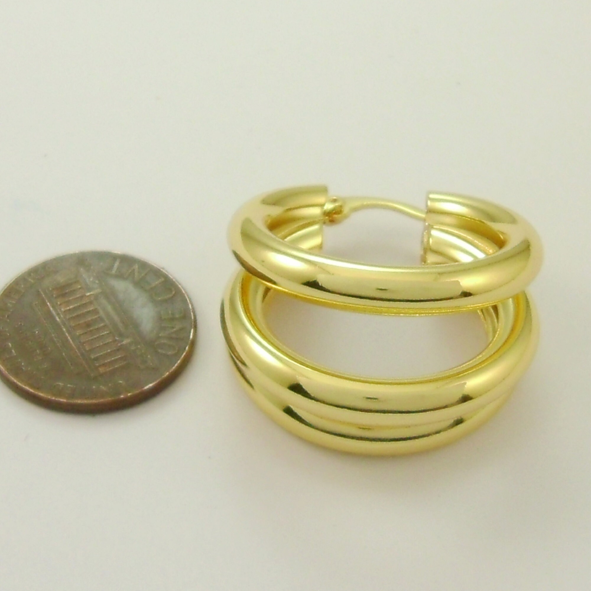 Handmade 1 Pair 33x19mm Three Hoop Rings Chunky 18K Gold | Etsy