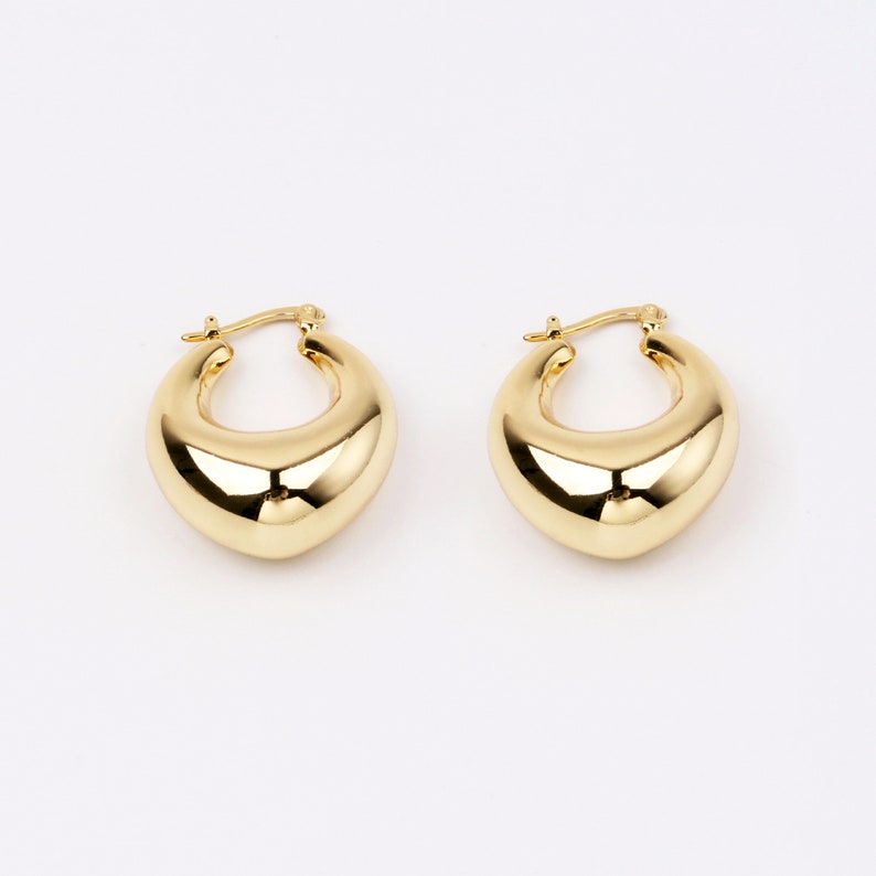 1 Pair Oval Pear Tear Drop Bold Genuine 18k Gold Filled Hoop Earrings ...