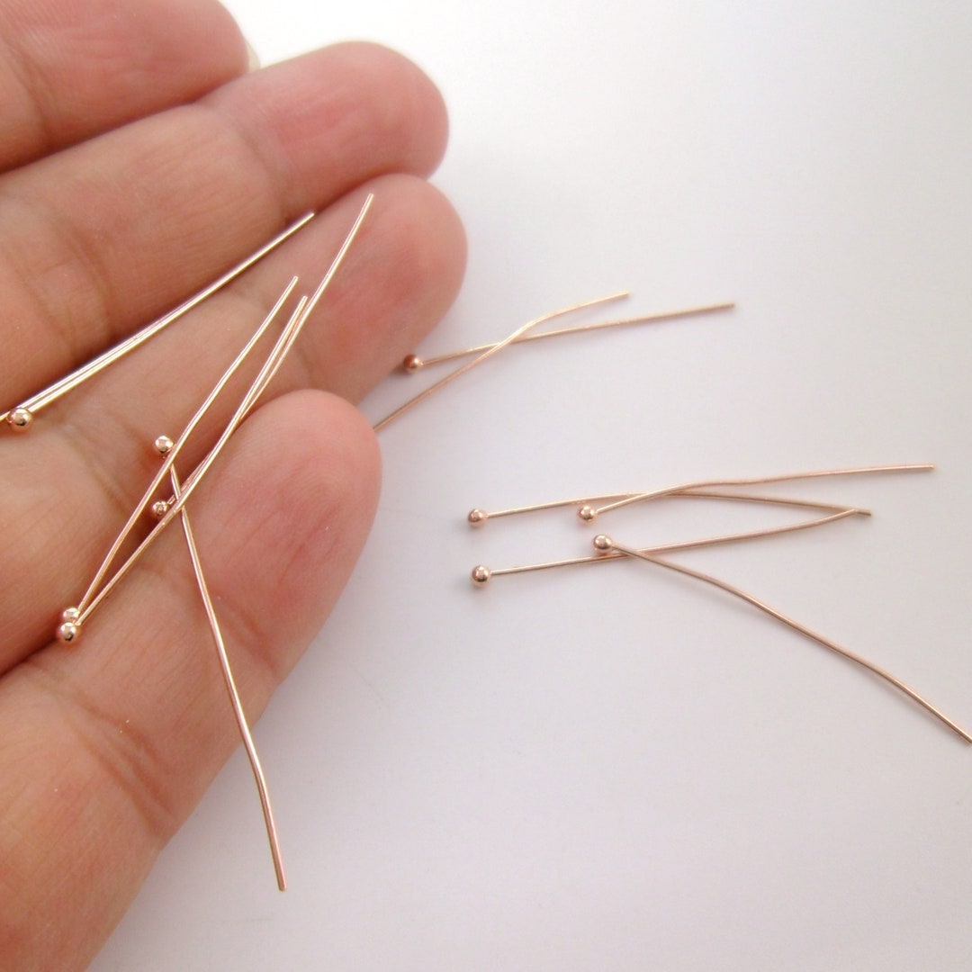 50pcs Genuine 14k Rose Gold Plated Ball Headpins Head Pins, 1.3 Inches ...