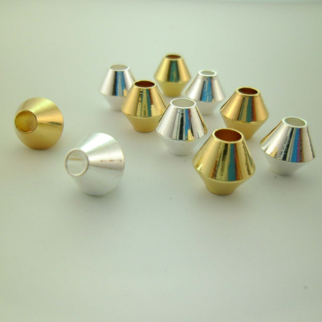8pcs Delicate Large Hole Solid Gold and Silver Geometry Bicone Beads ...