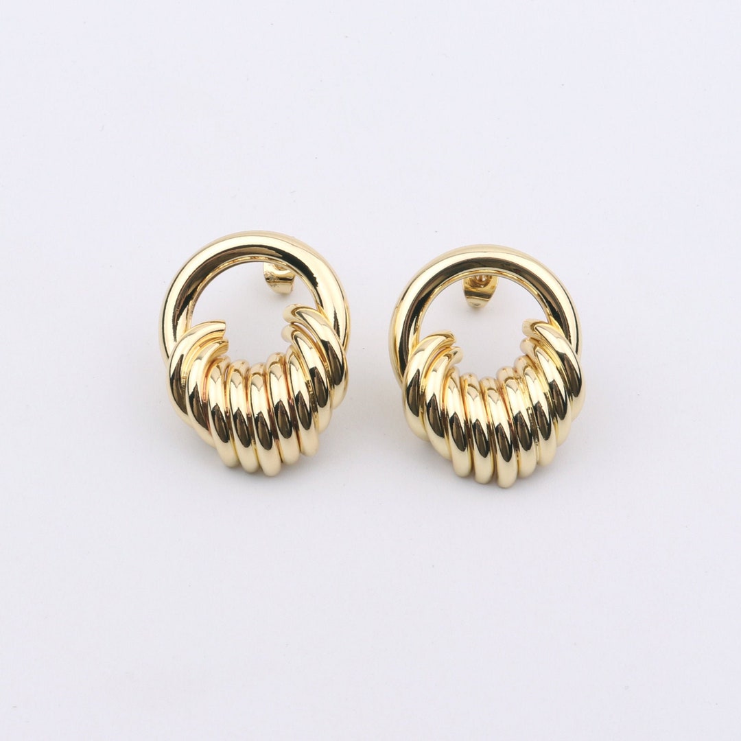 Handgemaakte 1 paar 18K vergulde messing multi hoops ringen oorknopen ...