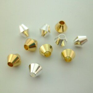 8pcs Delicate Large Hole Solid Gold and Silver Geometry Bicone Beads ...