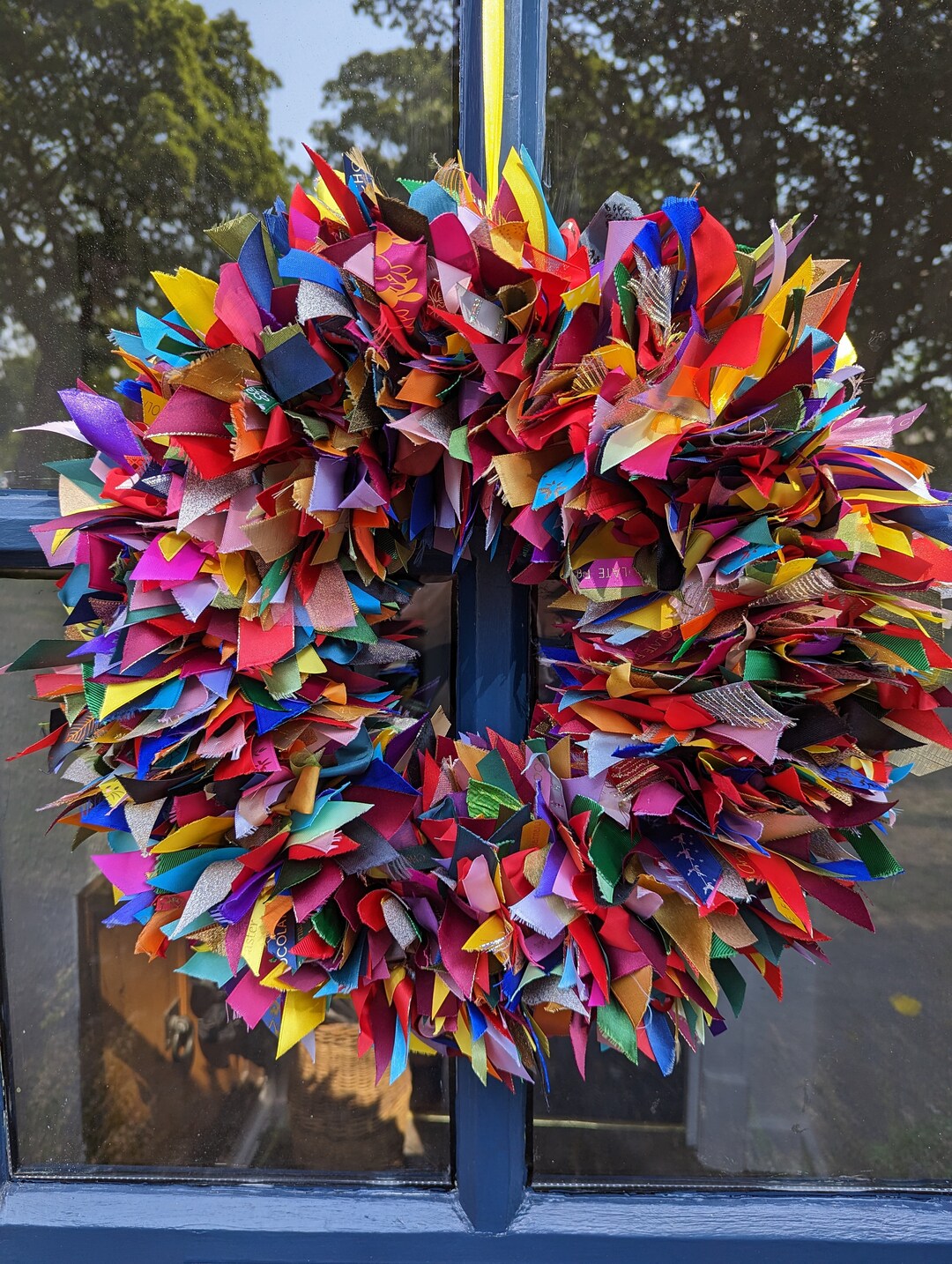 Rainbow Ribbon Wreath Eco Interior Decor Upcycled Ribbons Handsewn Into ...