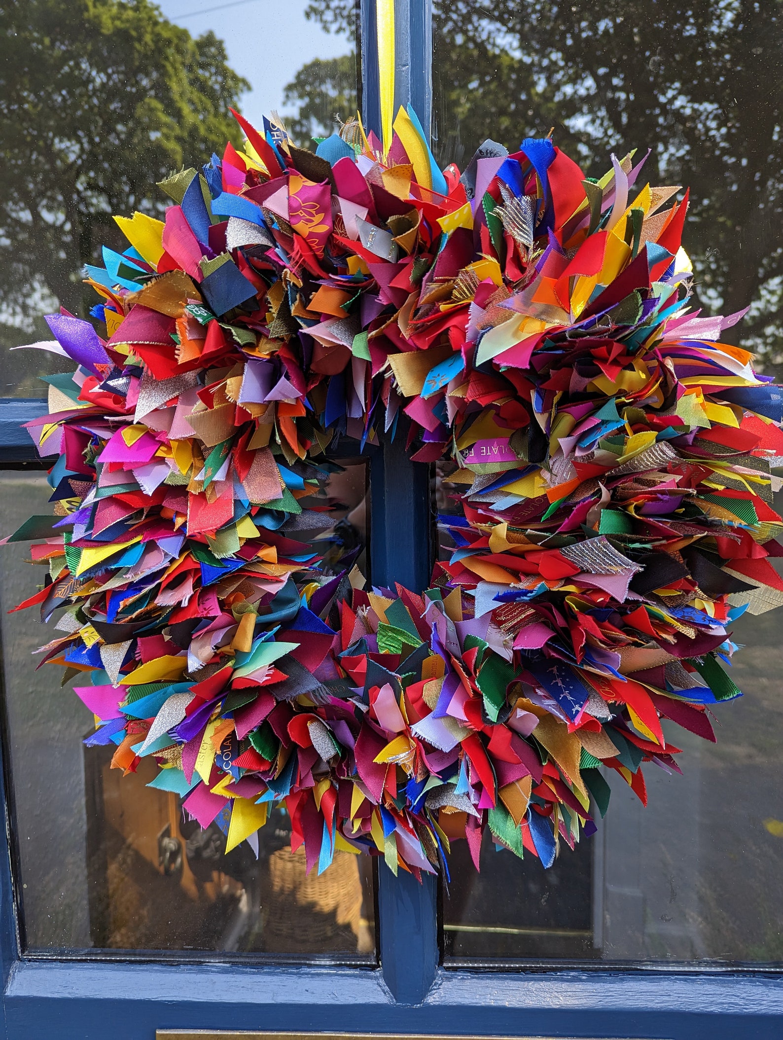 Rainbow Ribbon Wreath Eco Interior Decor Upcycled Ribbons Handsewn Into ...