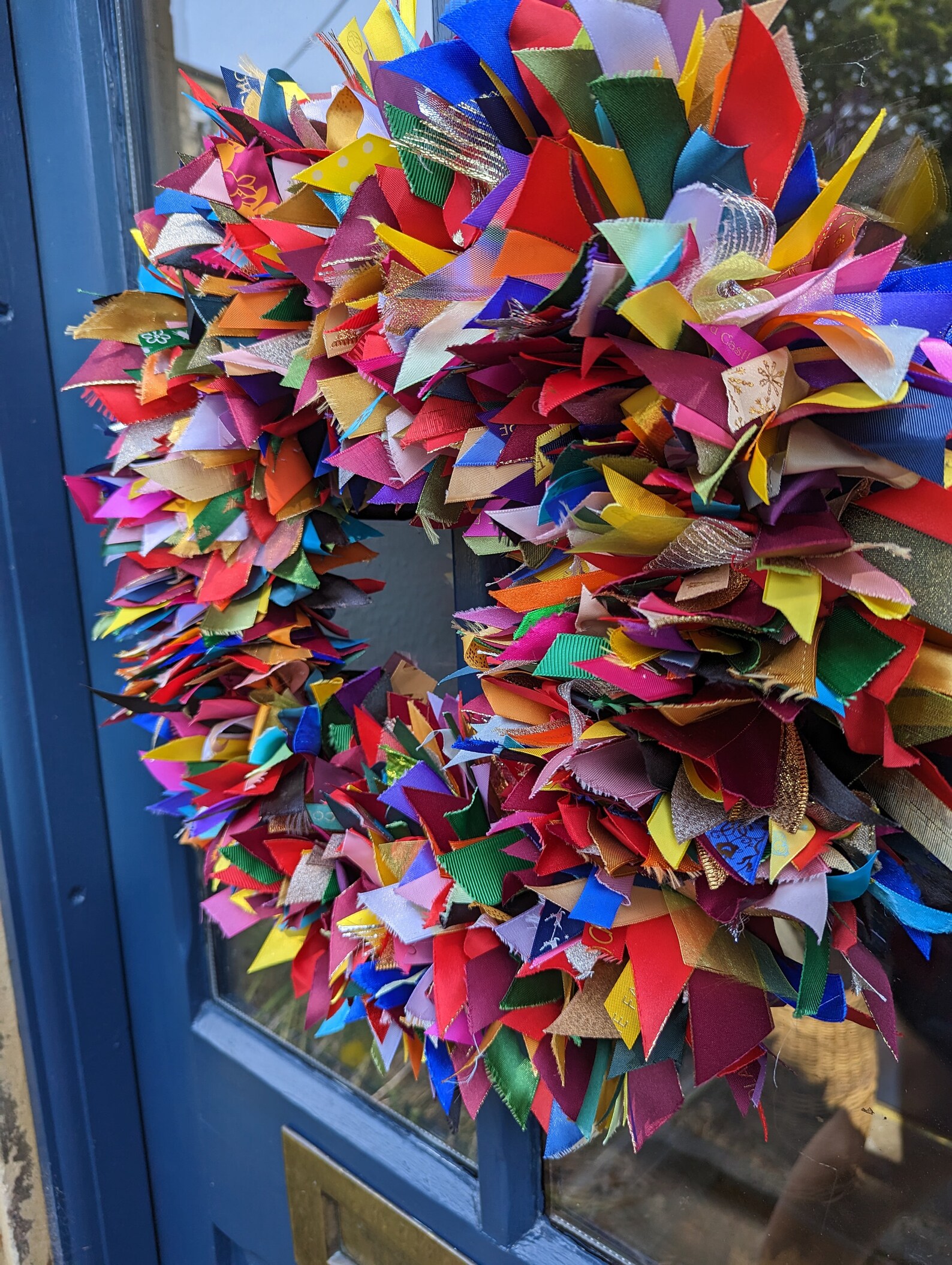 Rainbow Ribbon Wreath Eco Interior Decor Upcycled Ribbons Handsewn Into ...