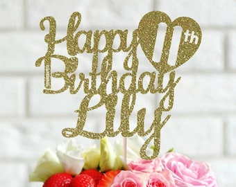Acrylic 11th Birthday Years Loved Theme Childrens Cake Topper Party ...