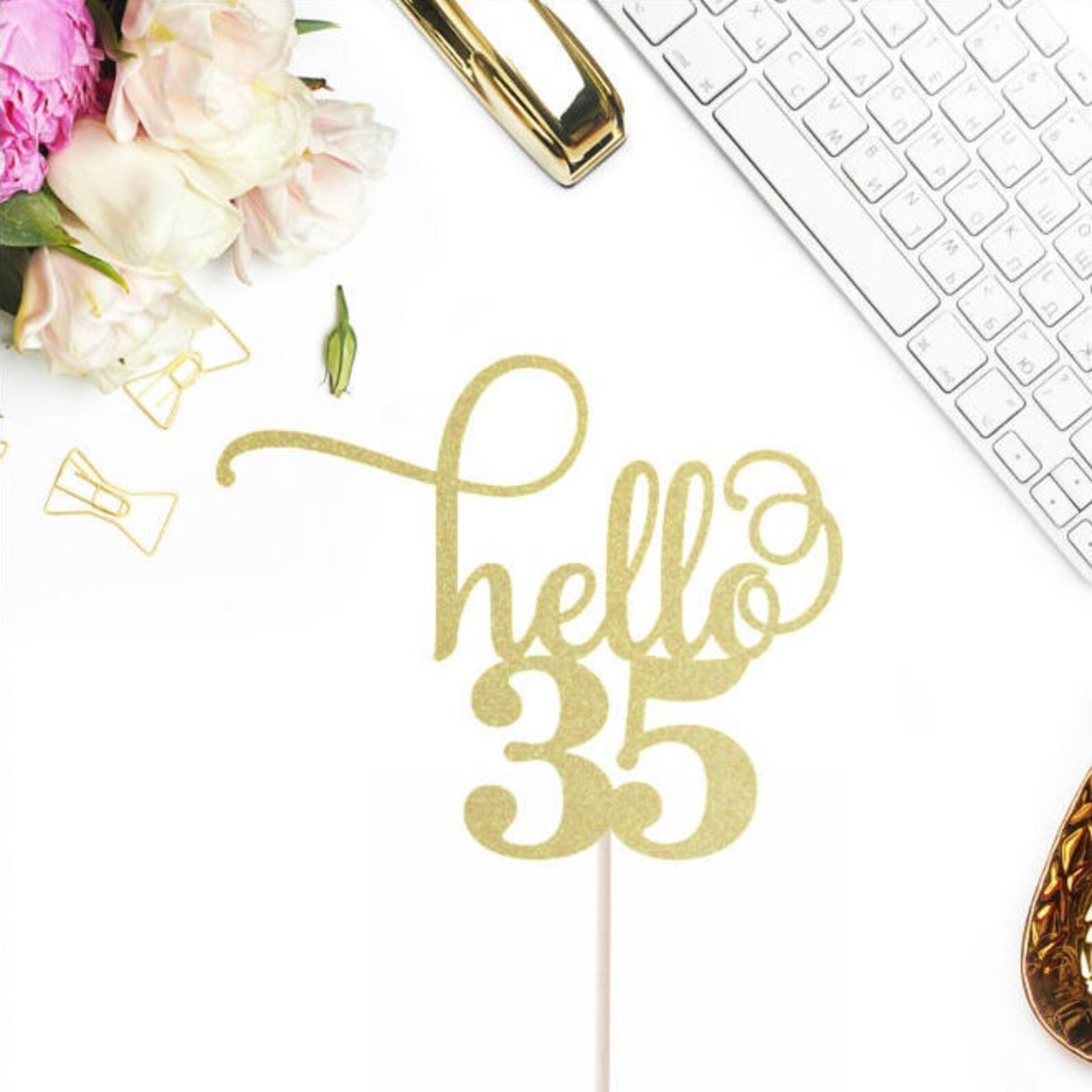 Hello 35 Glitter Cake Topper Any Age Cake Topper 35th | Etsy