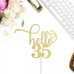 Hello 35 Glitter Cake Topper, Any Age Cake Topper, 35th Birthday Cake ...