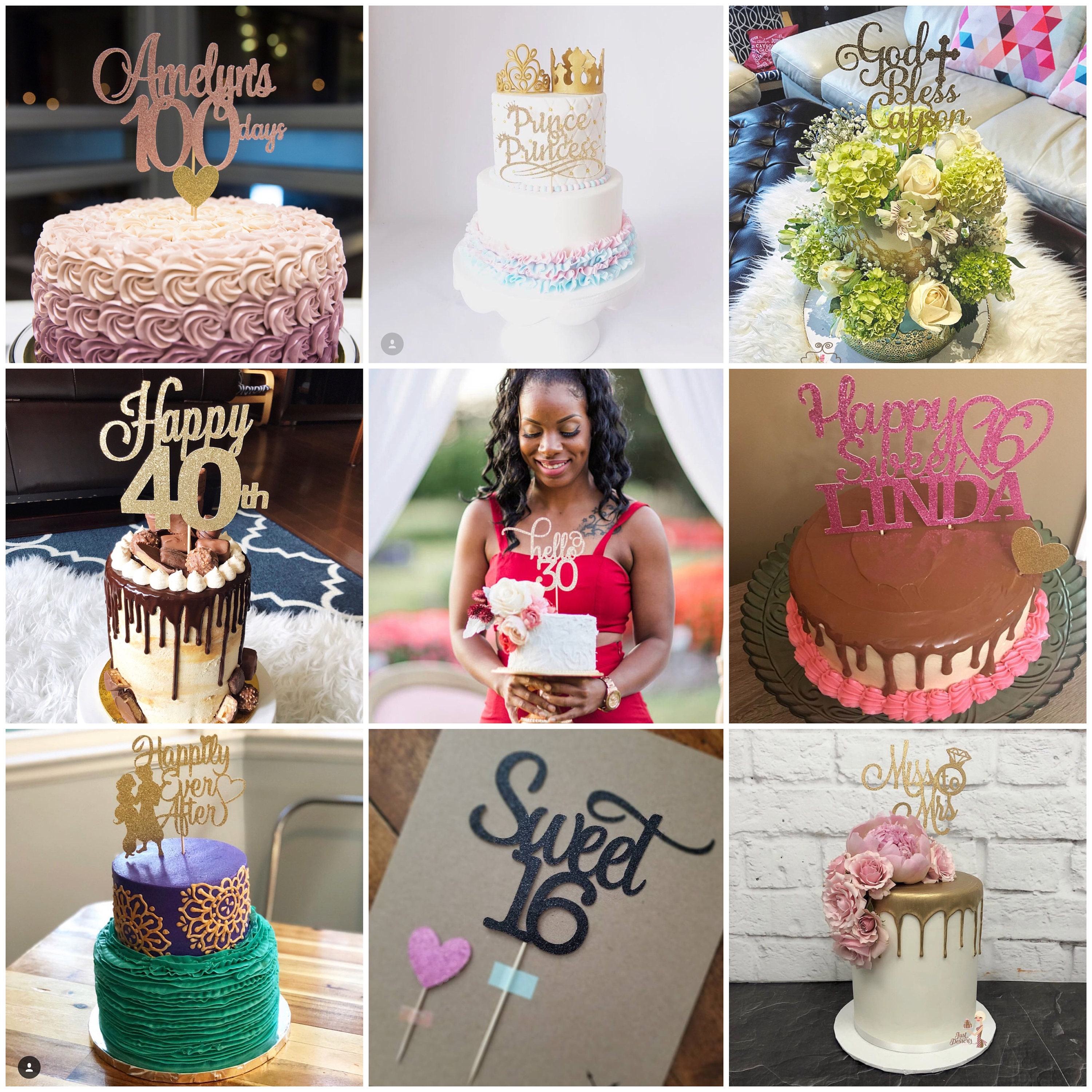 90 Years Blessed Cake Topper, 90th Birthday Cake Topper, Happy 90th ...