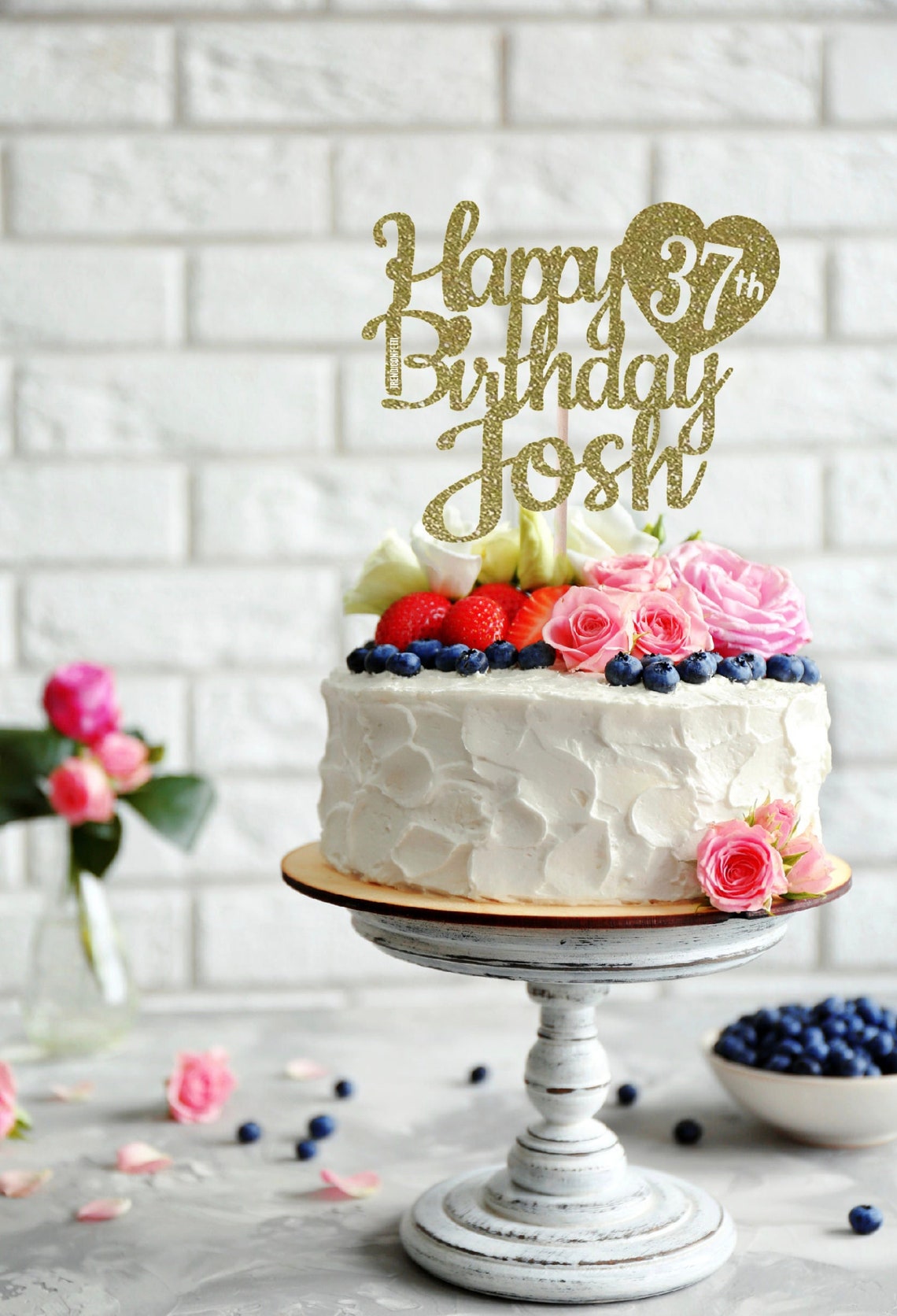 ANY NAME Happy 37th Birthday Cake Topper, 37th Birthday, Birthday Cake ...