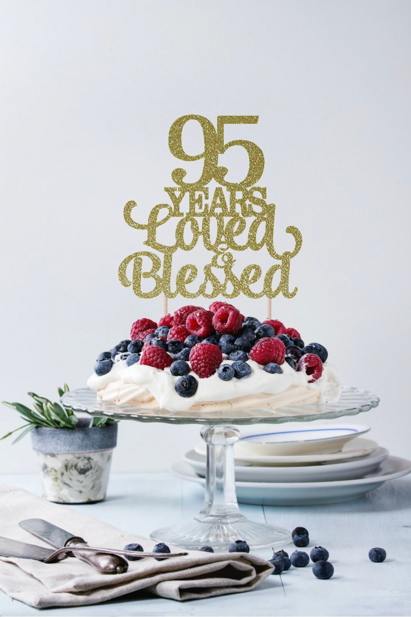 95 Years Loved and Blessed Cake Topper, 95 Cake Topper, Birthday Cake ...