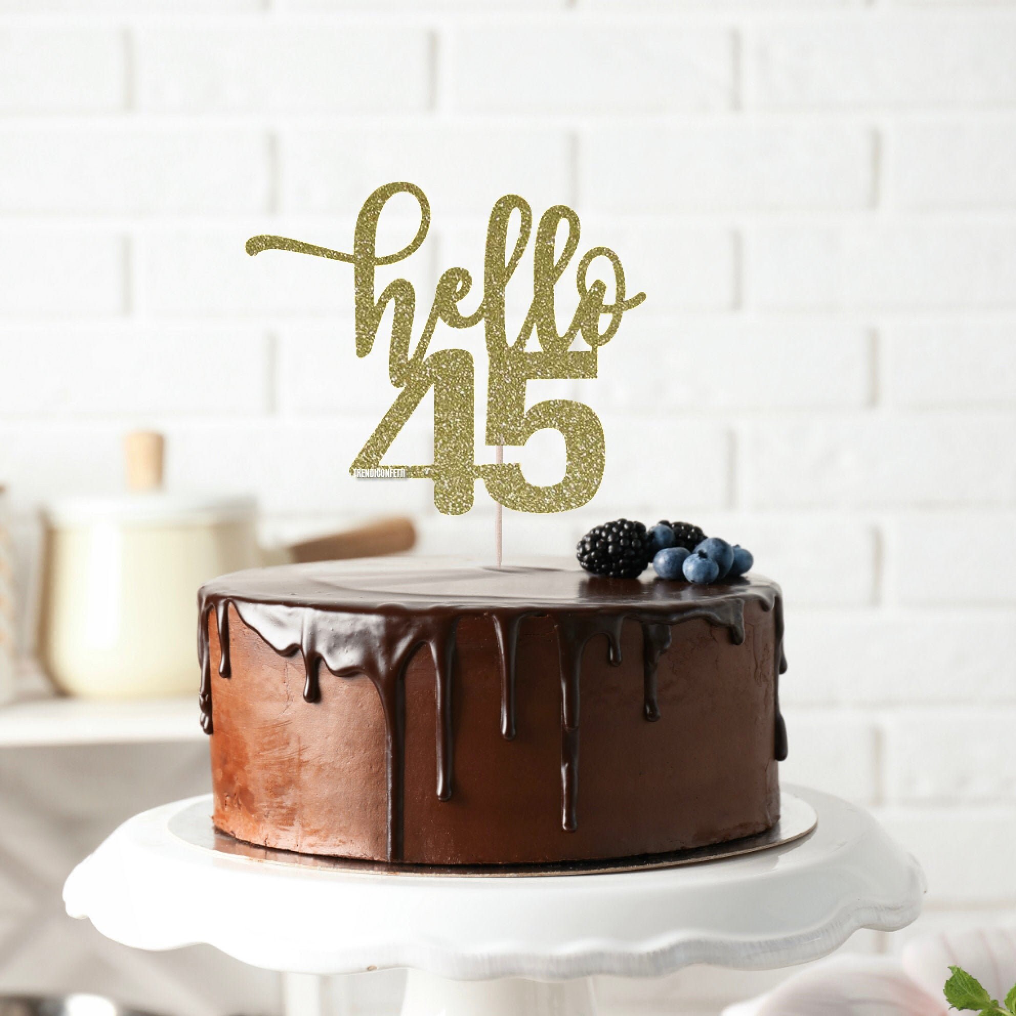 Hello 45 Glitter Cake Topper, Any Age Cake Topper, 45th Birthday Cake ...