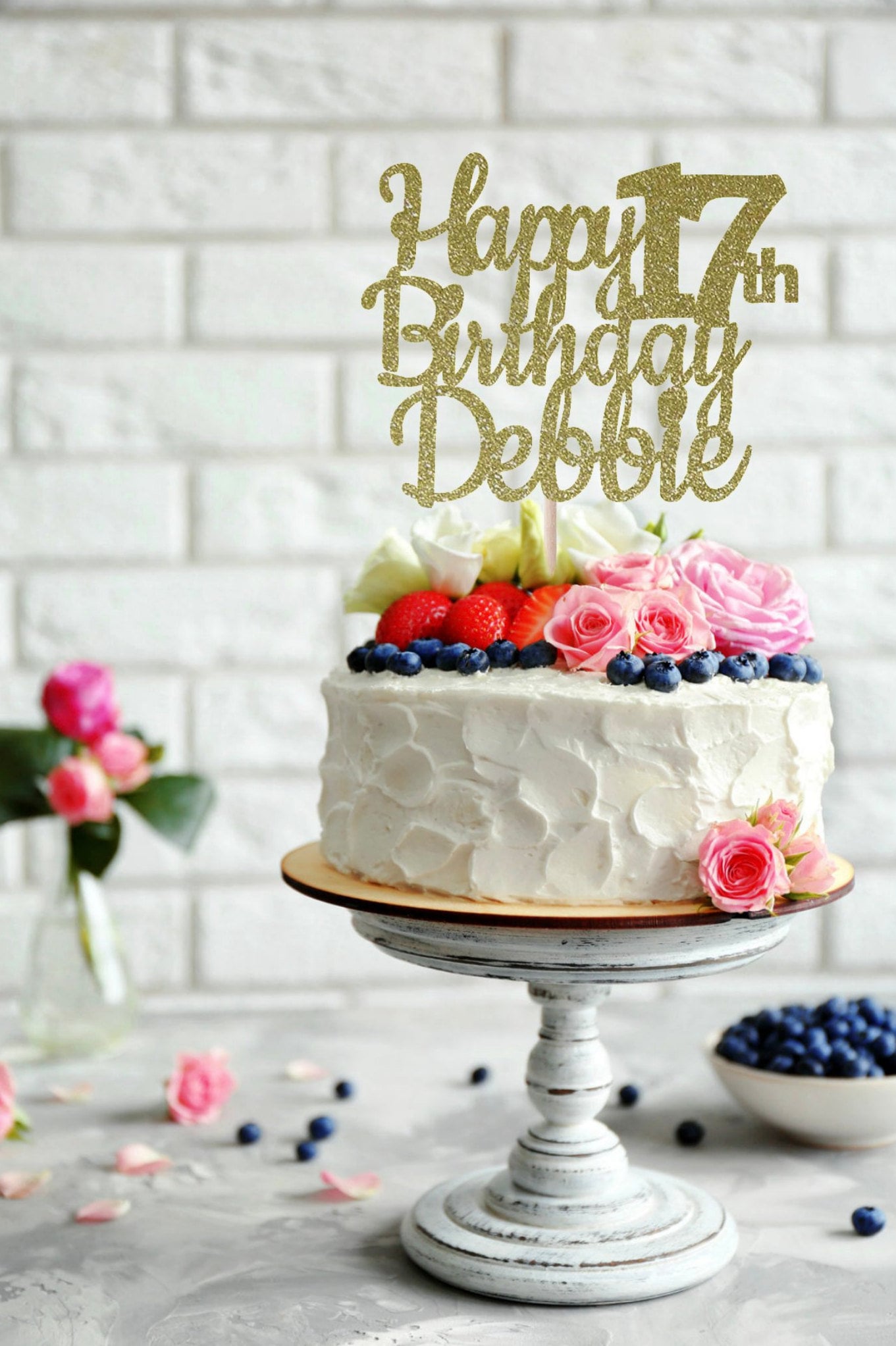 ANY NAME Happy 17th Birthday Cake Topper 17th Birthday | Etsy