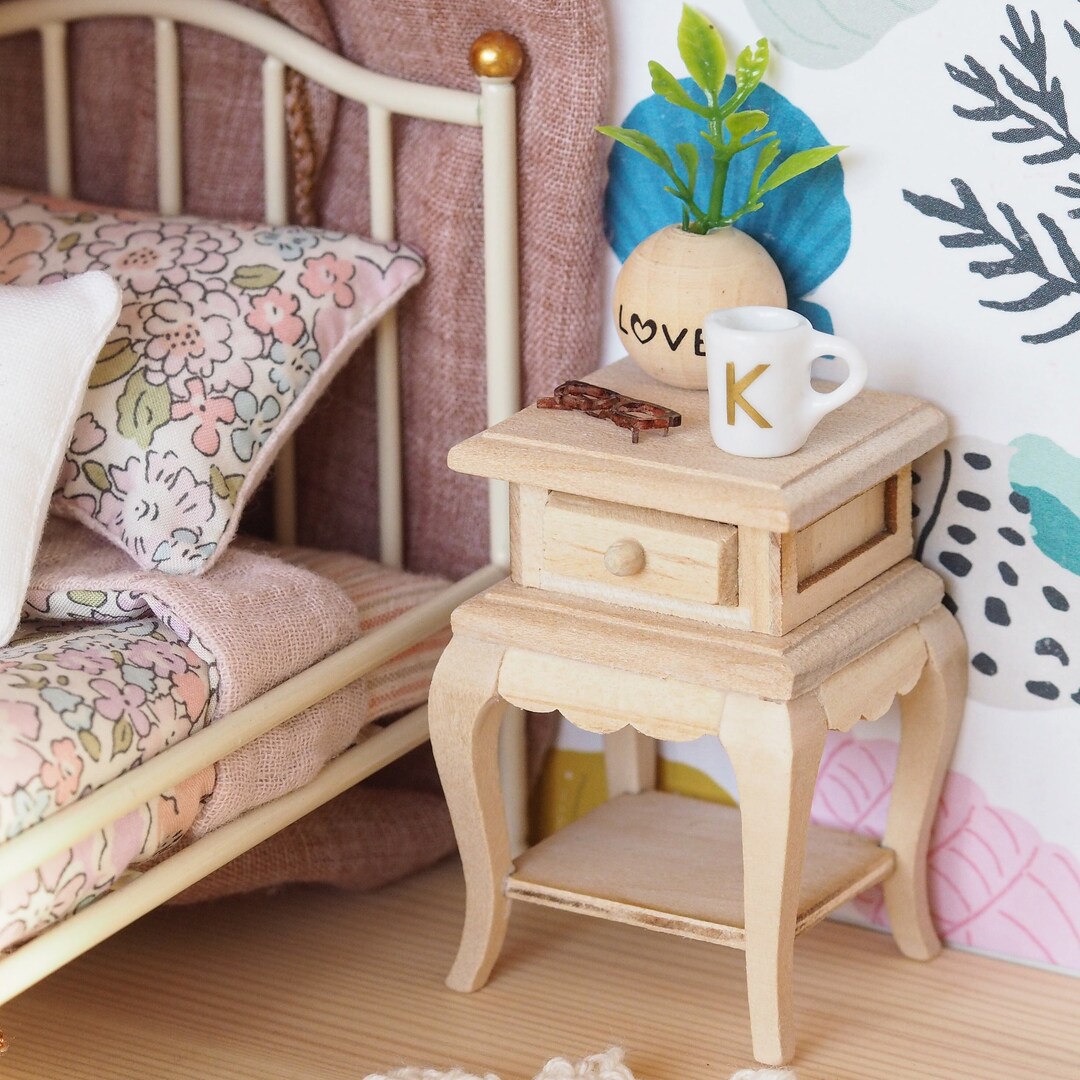 Miniature Bedside Table - Dollhouse Side Table - French Style Wooden ...