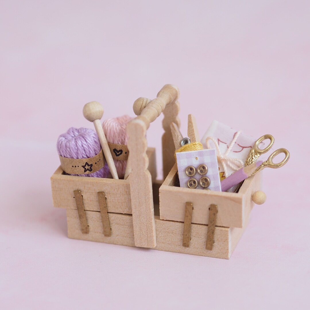 Miniature Sewing Box - Dollhouse Sewing Wooden Cantilever - Sewing ...