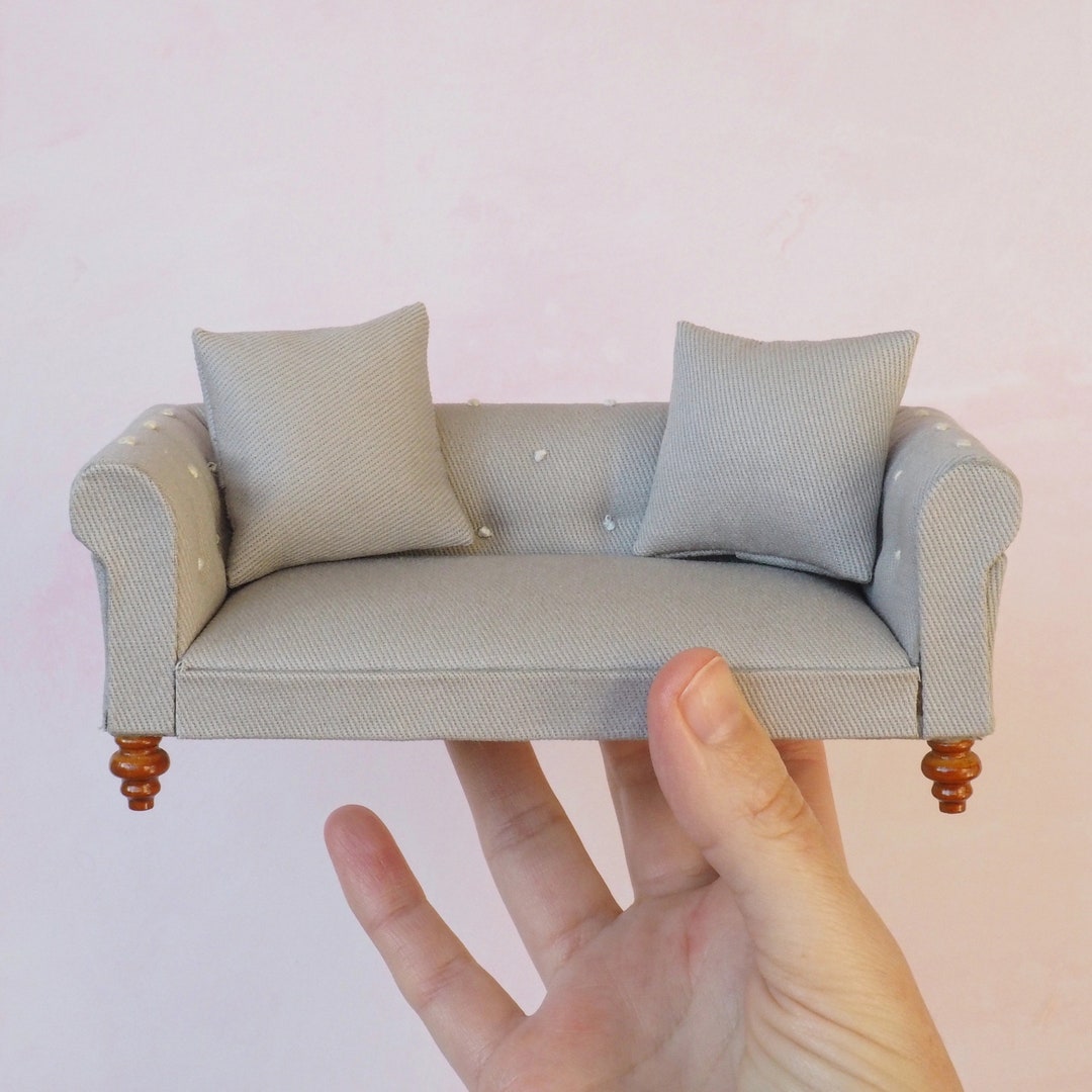 Miniature Grey Chesterfield Sofa Modern Dollhouse Sofa Grey Couch ...