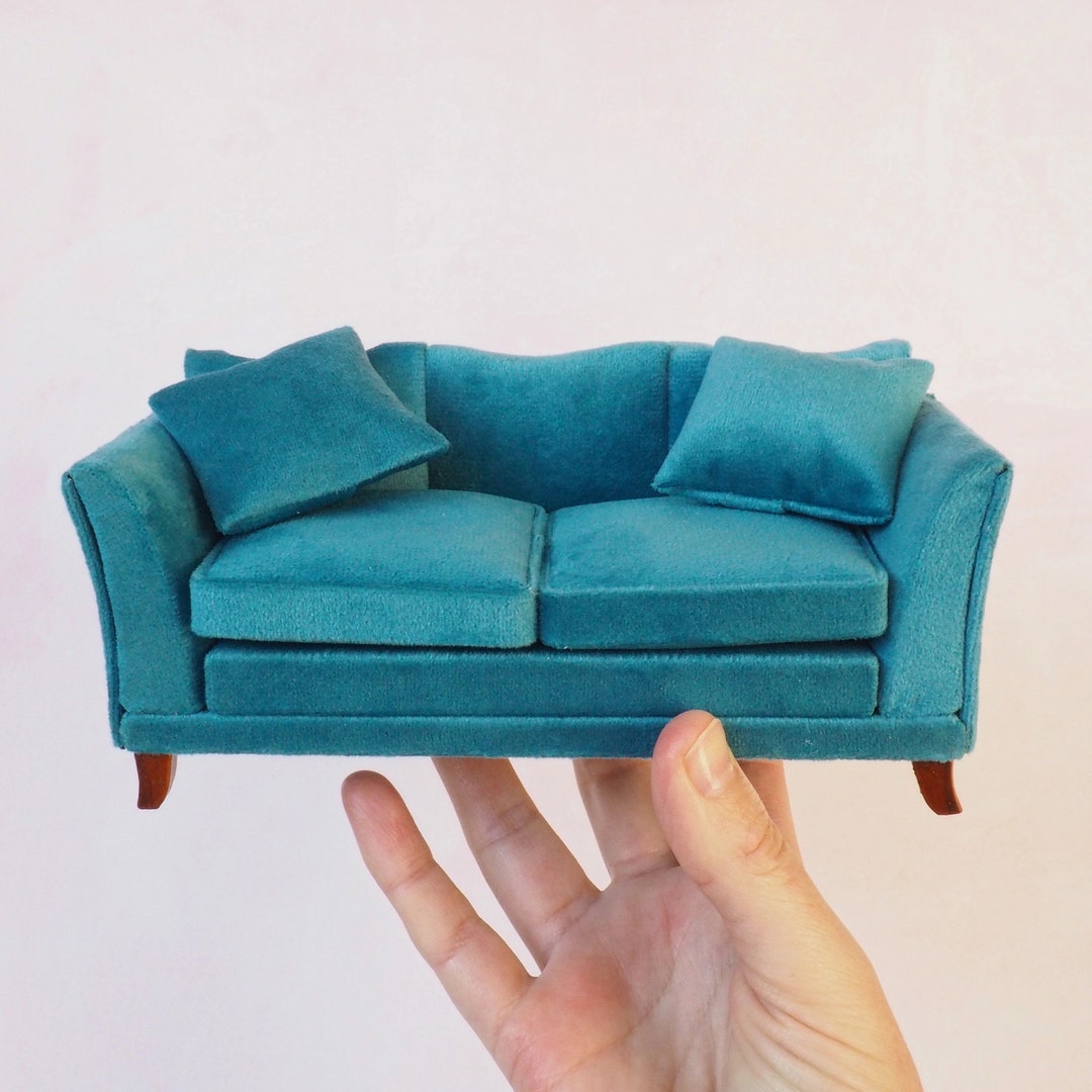 Miniature Teal Velvet Sofa - Dollhouse Sofa 12th Scale - Green Blue ...
