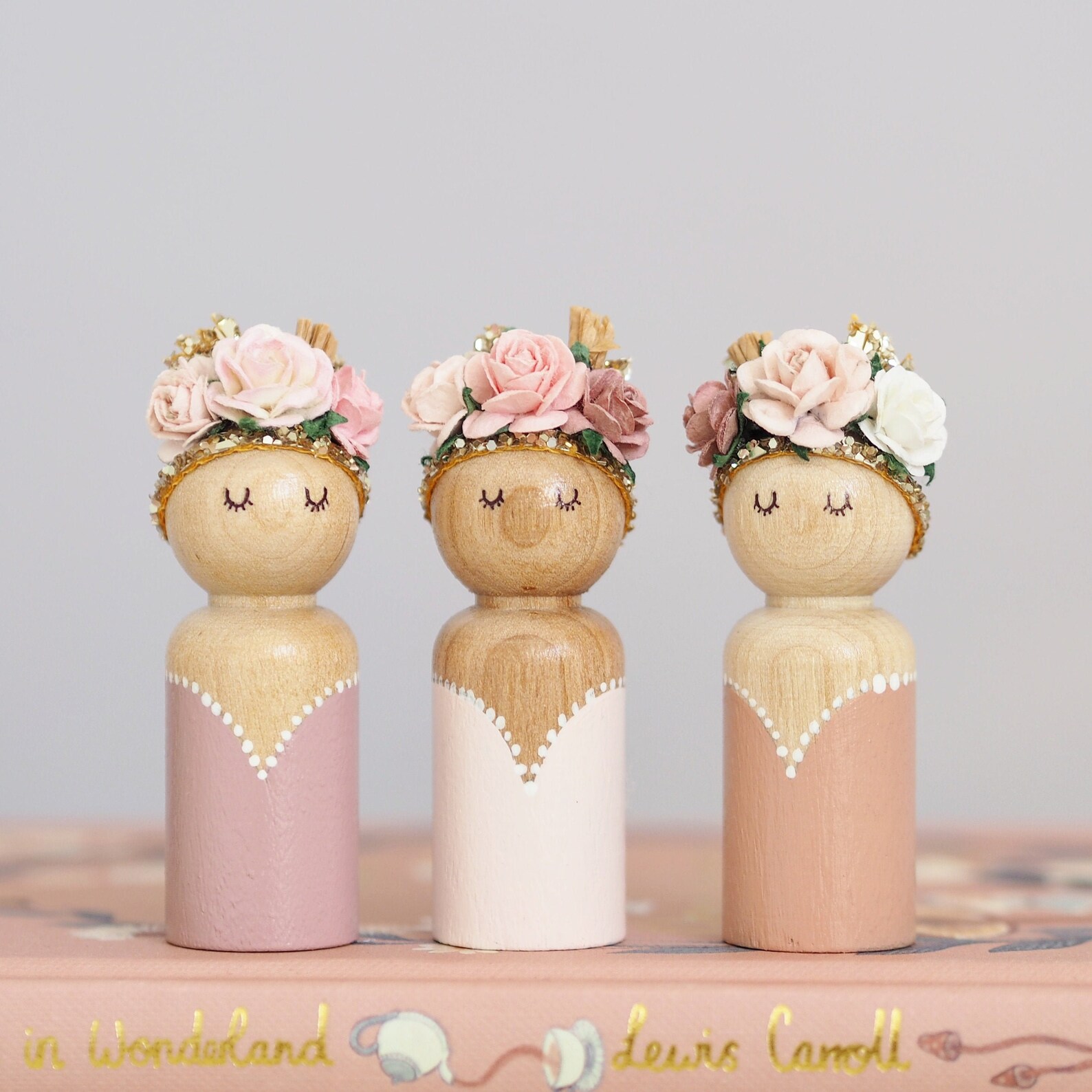 Pink Flower Crown Peg Dolls Set Wooden Toys Baby Gift Floral - Etsy