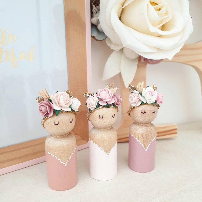 Pink Flower Crown Peg Dolls Set Wooden Toys Baby Gift Floral - Etsy
