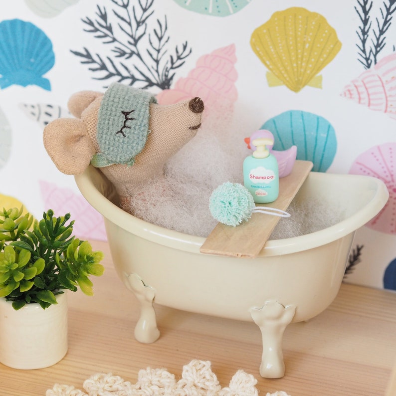 Miniature Shampoo Bottle and Shower Puff - Dollhouse Bathroom ...
