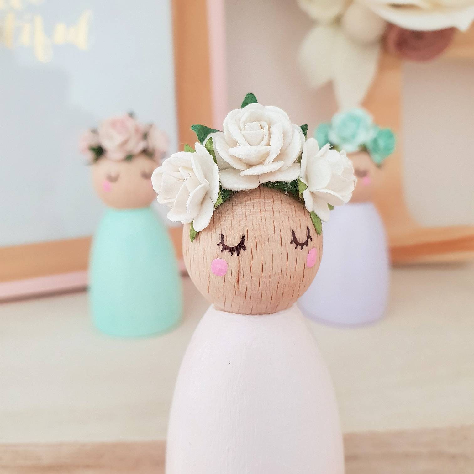Peg Dolls Flower Crown Wooden Toys Pastel Nursery Décor - Etsy UK