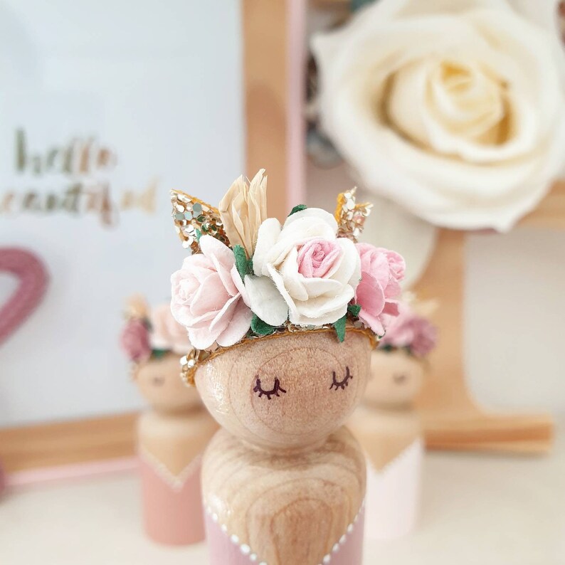 Pink Flower Crown Peg Dolls Set Wooden Toys Baby Gift Floral - Etsy