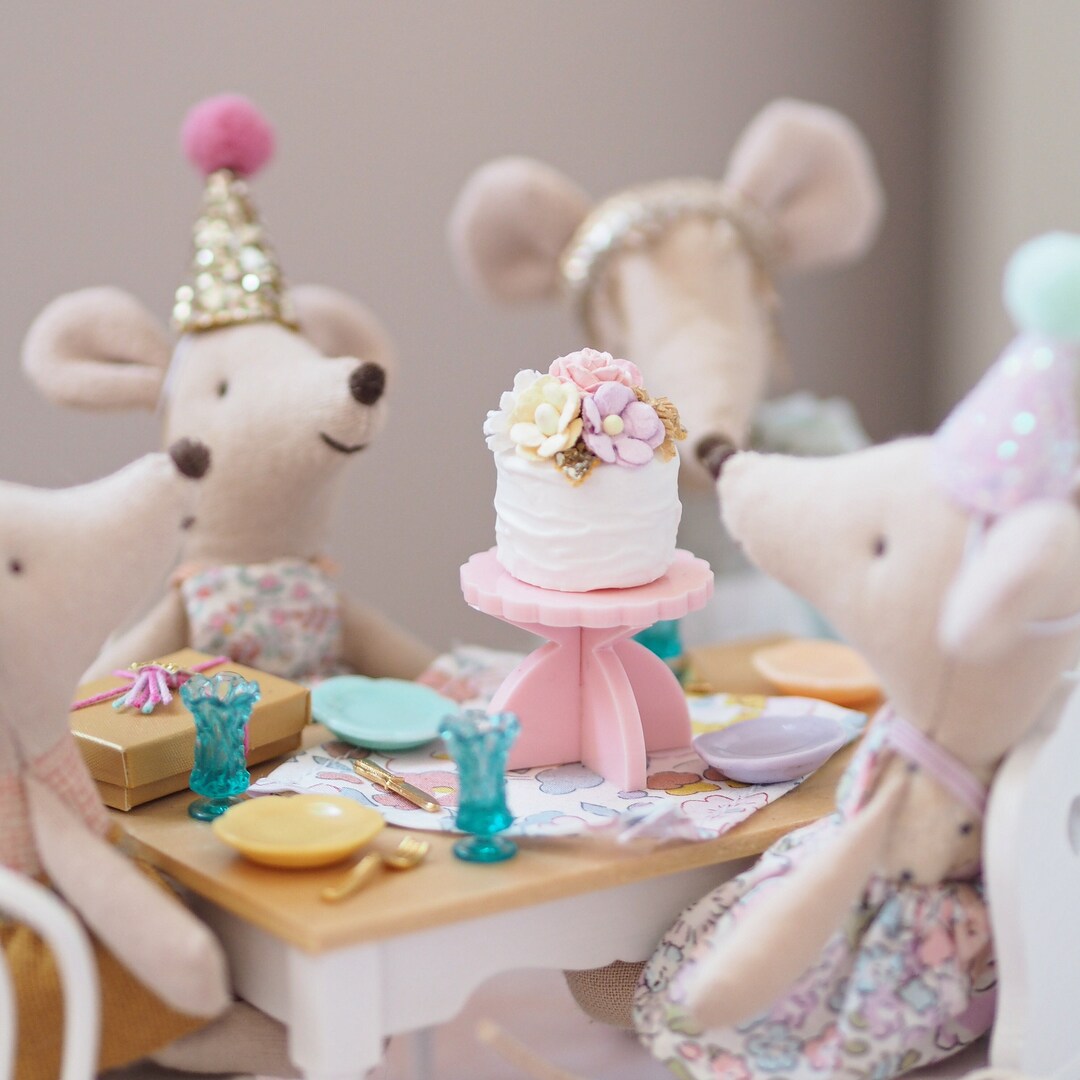 Miniature Cake Stand Dollhouse Cake Stand Pink Scallop Gold Glitter ...