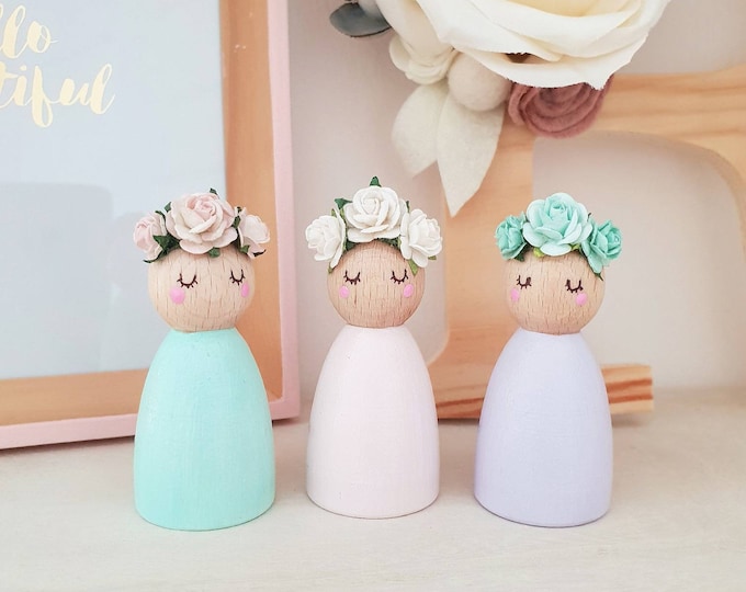 Peg Dolls Flower Crown - Wooden Toys - Pastel Nursery Décor - Flower ...