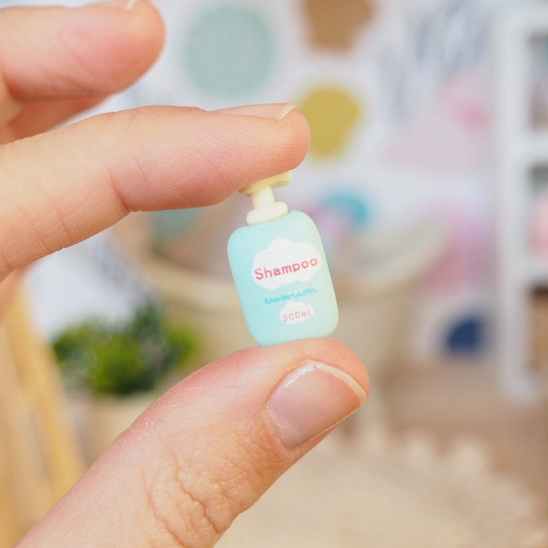 Miniature Shampoo Bottle and Shower Puff - Dollhouse Bathroom ...