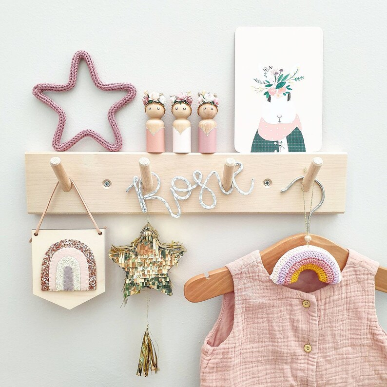 Pink Flower Crown Peg Dolls Set - Floral Girls Nursery Shelf Decor ...