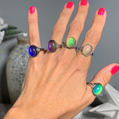 Sterling Silver Oval Mood Ring Real Color Changing Mood - Etsy