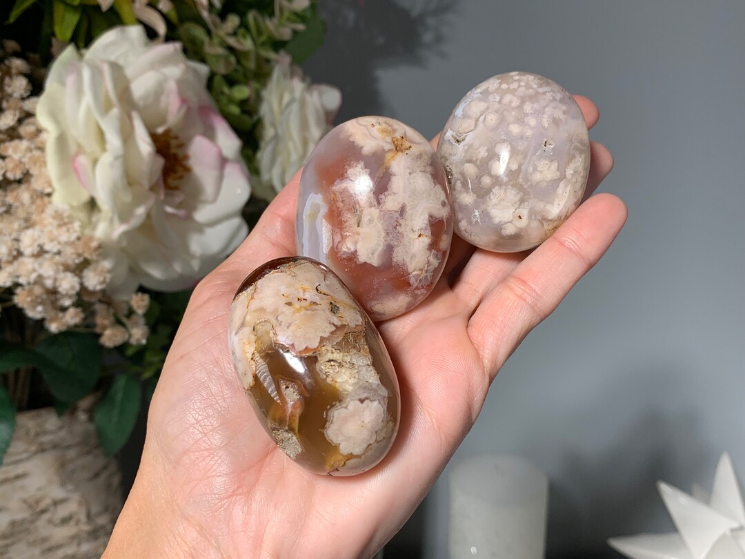 Flower Agate Palm Stone, Cherry Blossom Agate Palm Stone, Most Pieces ...
