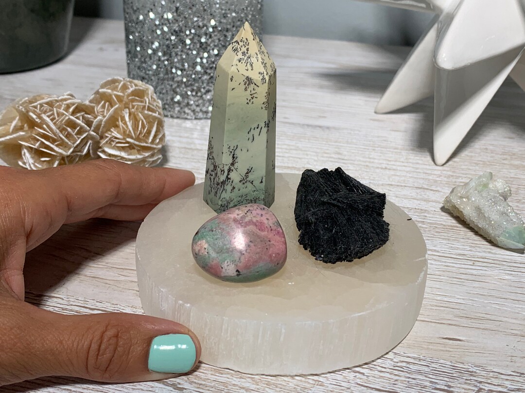 4 Orange & White Selenite Coaster, Selenite Charging Plate, Selenite ...