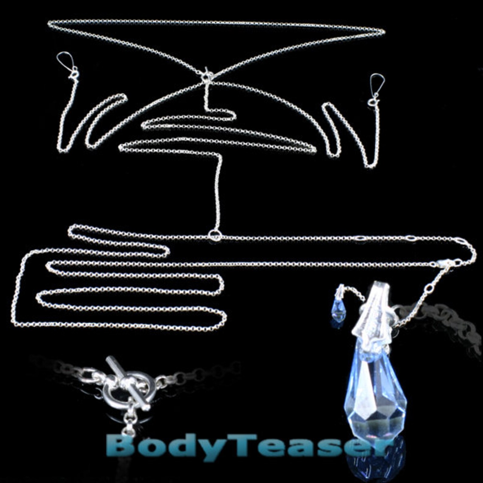 Silver 925 Bodychain Belly Chain Nipple Necklace Combination - Etsy