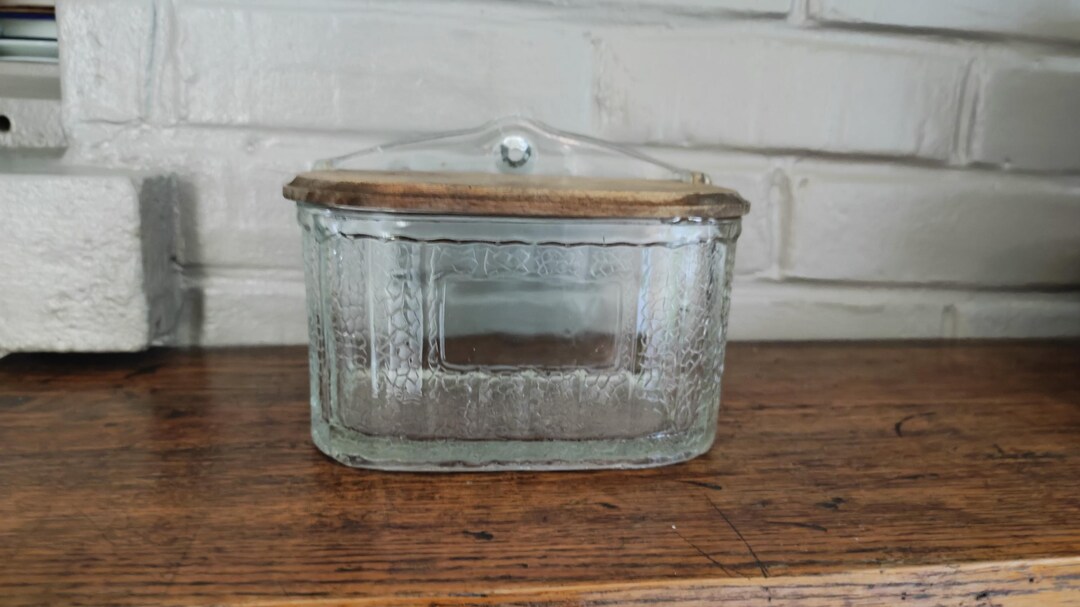 Vintage French Salt Box Glass Canister Wall Hanging Kitchen Storage - Etsy