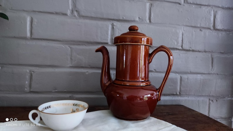 French Ceramic Coffee Maker 1950s Coffee Pot With Filter Rustic Kitchen ...