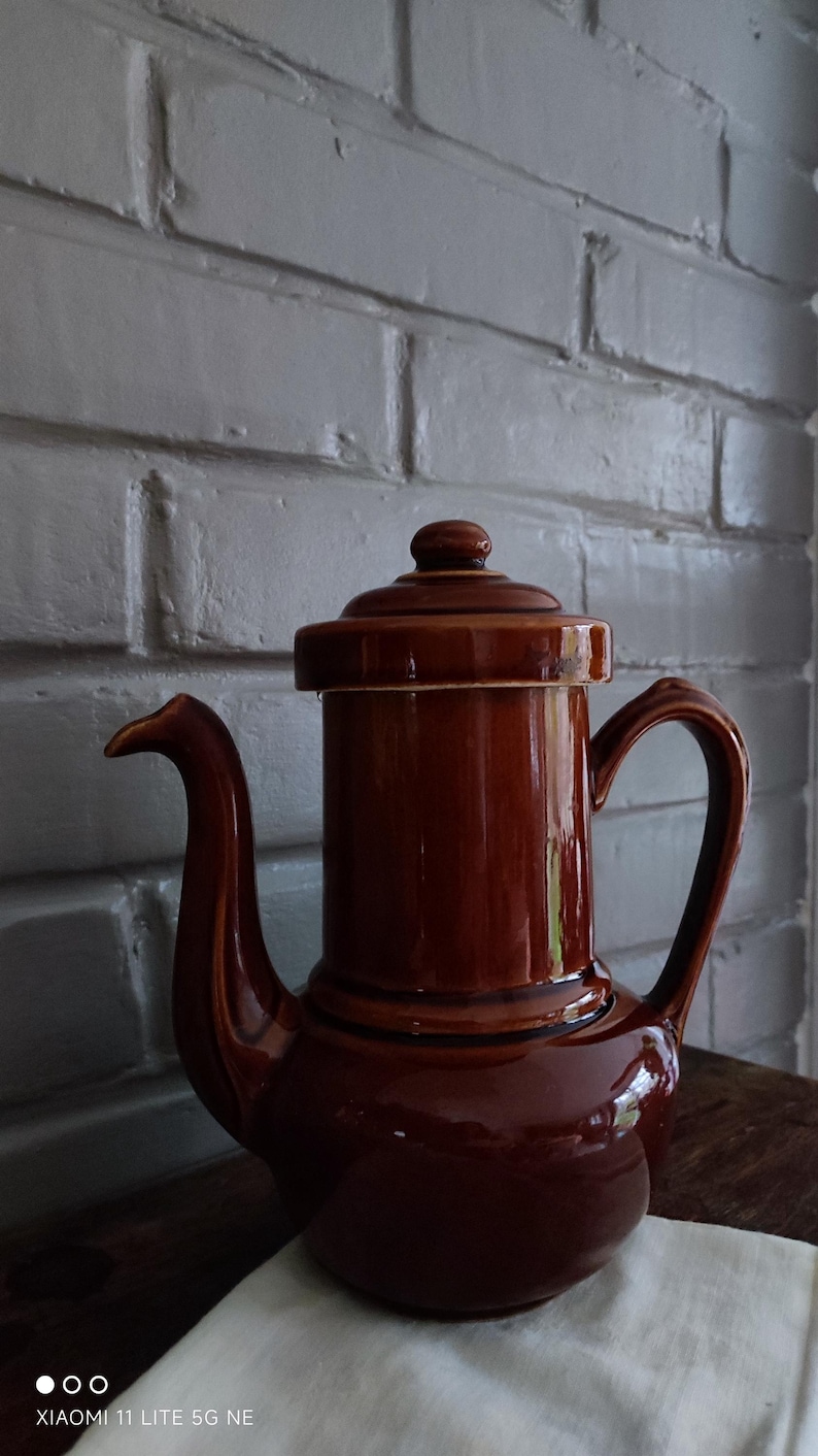 French Ceramic Coffee Maker 1950s Coffee Pot With Filter Rustic Kitchen ...