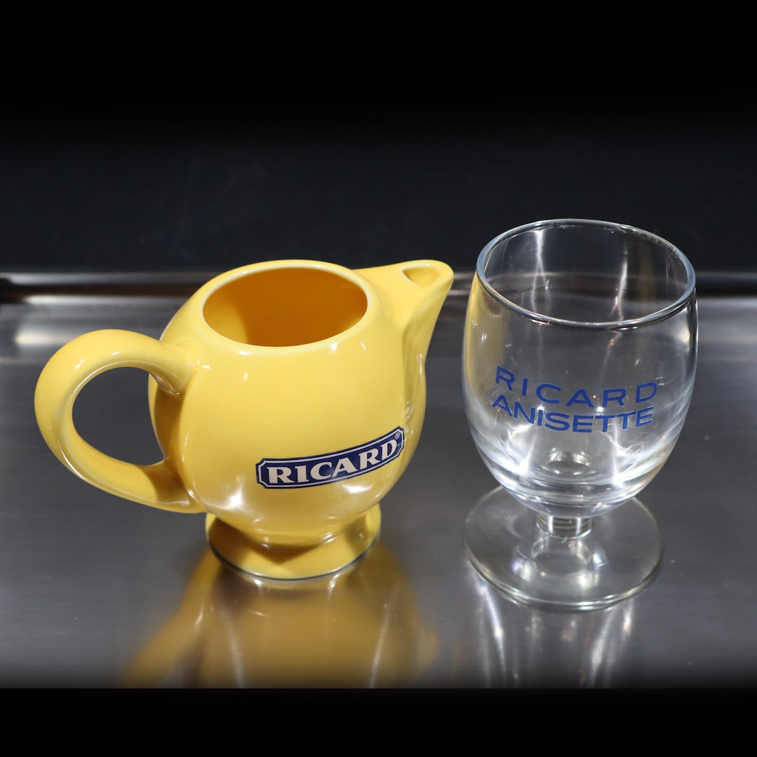 Vintage Ricard Yellow Pitcher and Glass Set French Ricard Anisette ...