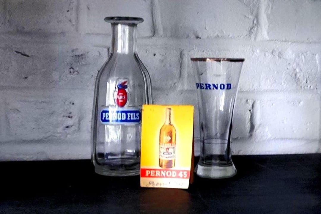 Vintage French Pernod Fils Paris Glass Pitcher and Pastis Glass ...