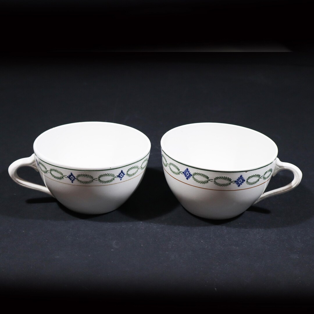 Set of 2 Antique Ironstone Chocolate Cups French Polychrome Tea Cups ...
