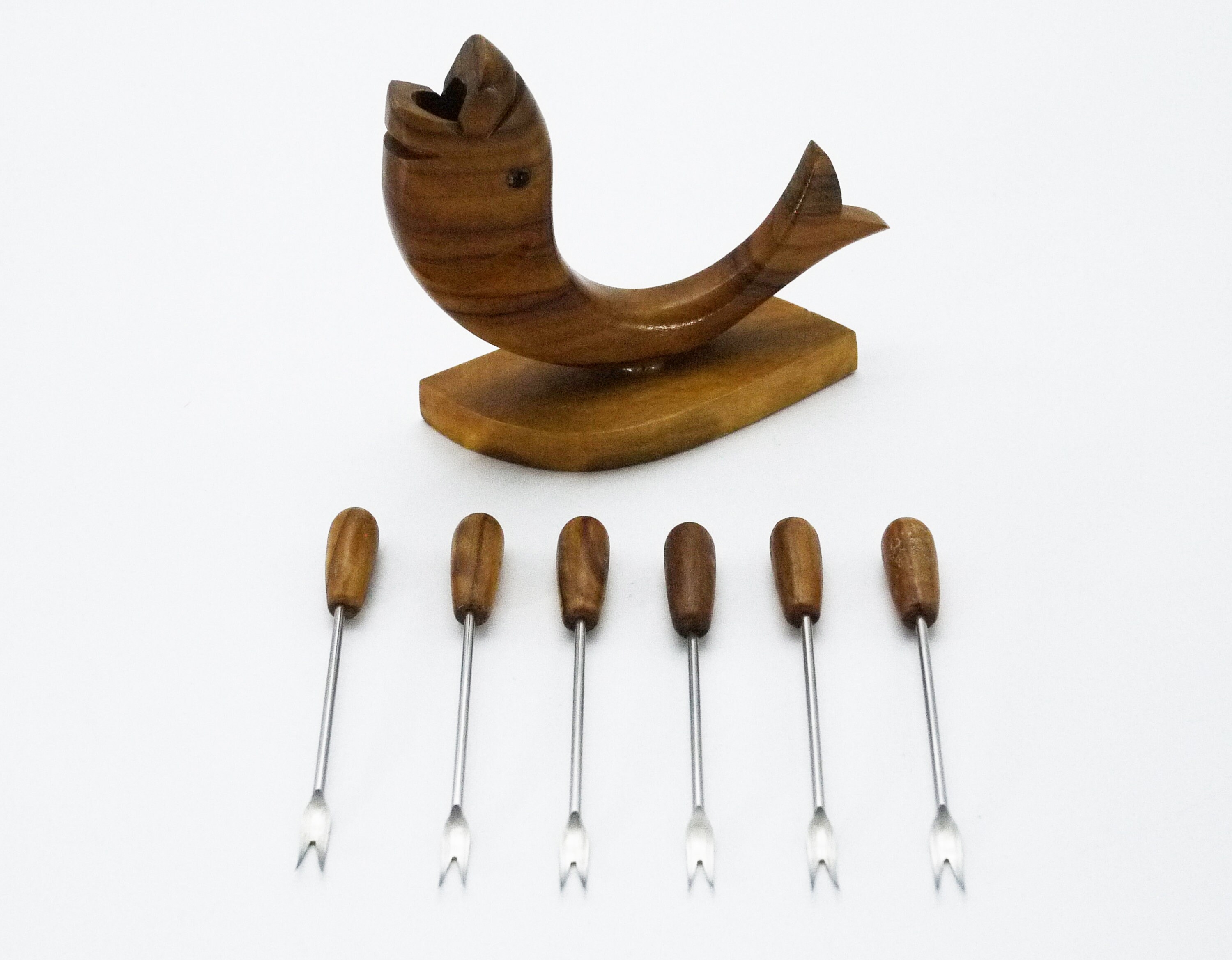 French Olive Wood Fish Picks Stand with Picks