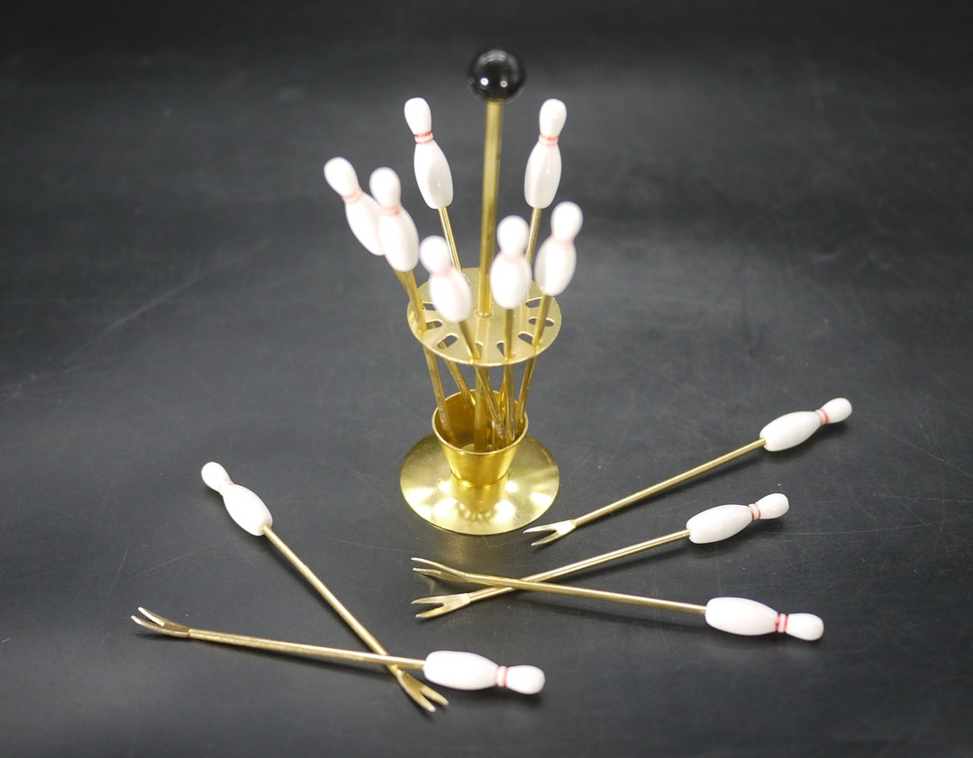 Mid Century Bowling Pin Cocktail Pick Set - Etsy