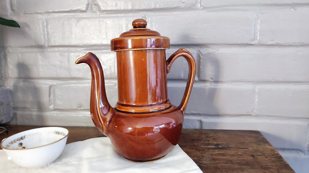 French Ceramic Coffee Maker 1950s Coffee Pot With Filter Rustic Kitchen ...